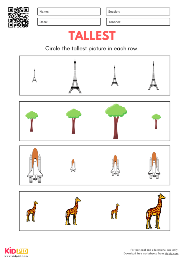 Tallest and Shortest Size Comparison Worksheet for Kindergarten - Kidpid