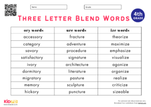 Three & Four Letter Blend Word Worksheet For Grade 4 - Kidpid