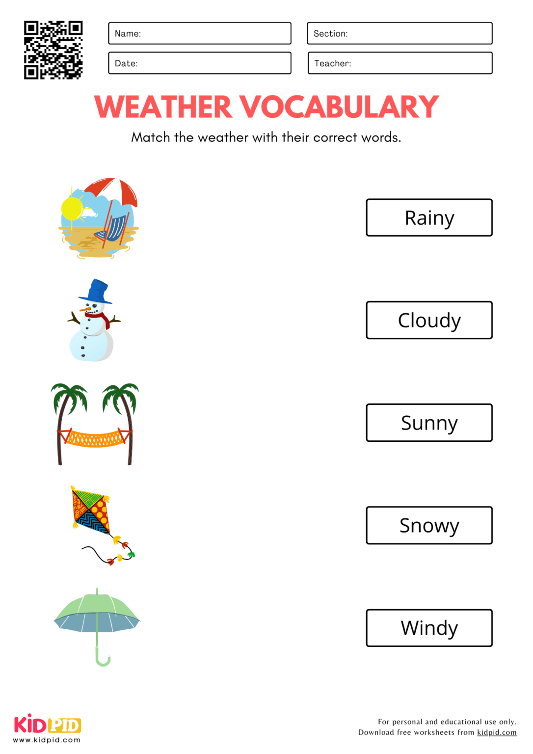 Weather Types Worksheet for Kindergarten - Kidpid