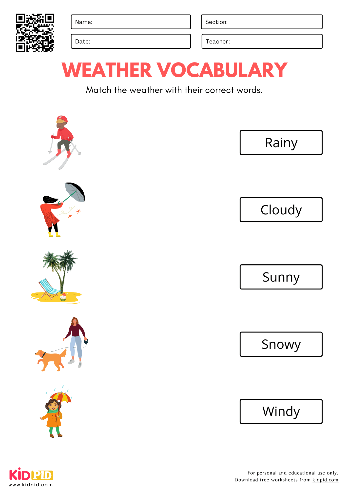 Weather Types Worksheet for Kindergarten - Kidpid