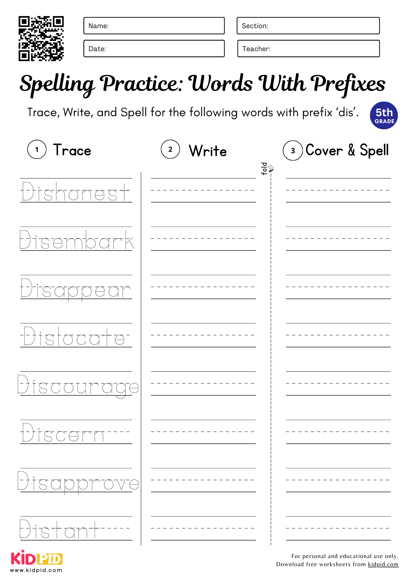 Words Containing Prefixes Worksheet for Grade 5 - Kidpid