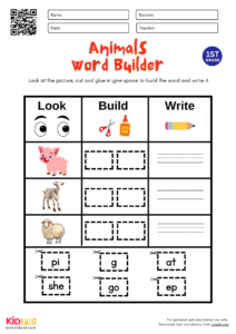 Animals Word Builder Worksheet For Grade 1 - Kidpid