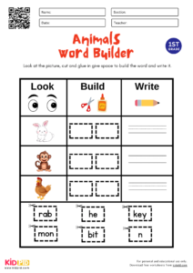 Animals Word Builder Worksheet For Grade 1 - Kidpid
