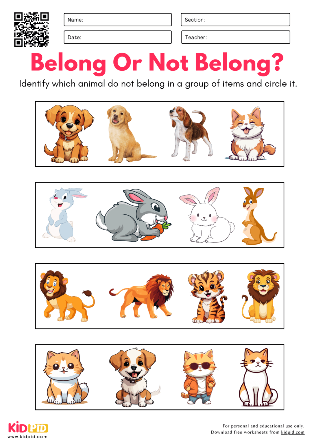Belong or Not Belong Worksheet For Grade 1 - Kidpid