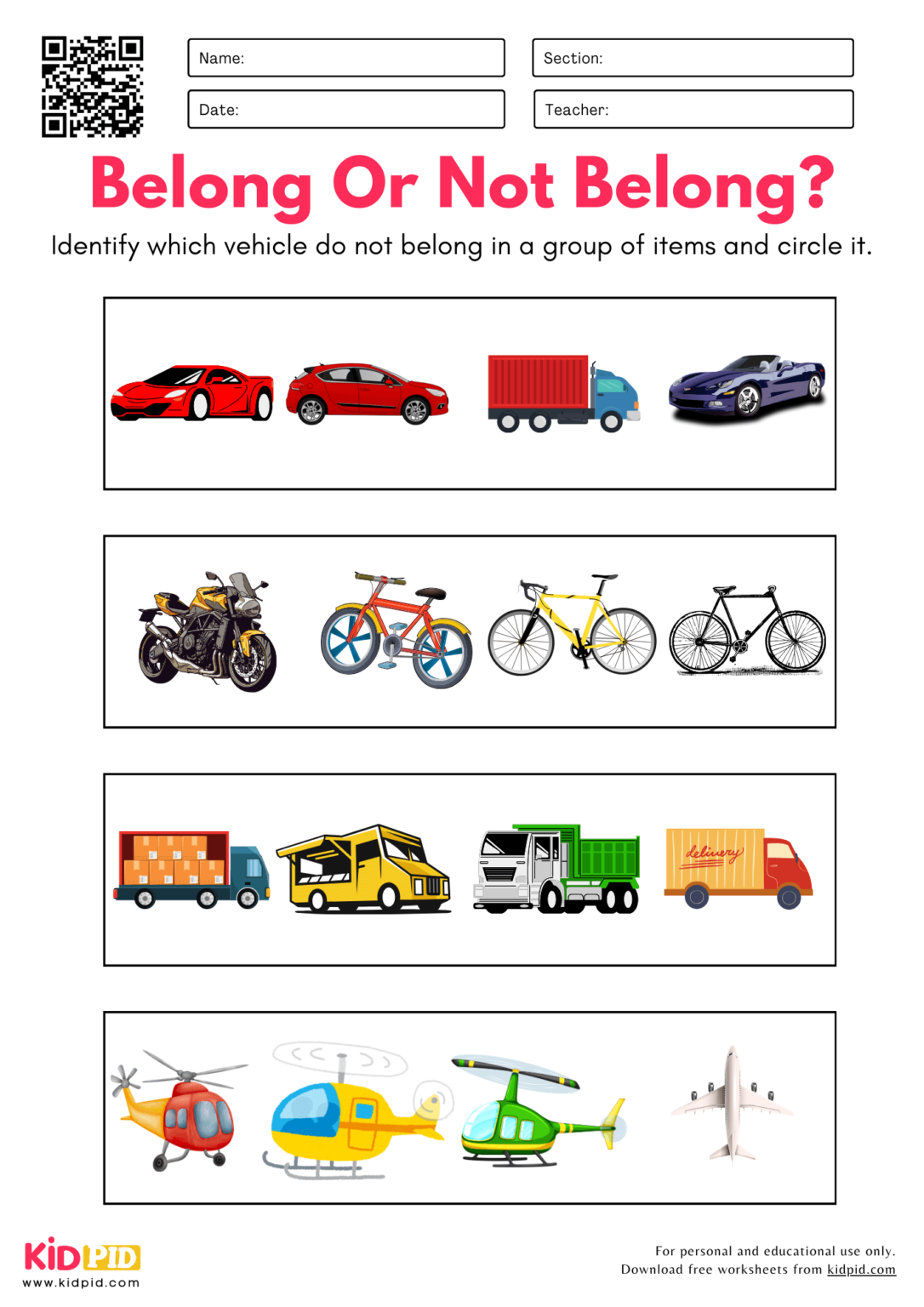 Belong or Not Belong Worksheet For Grade 1 - Kidpid