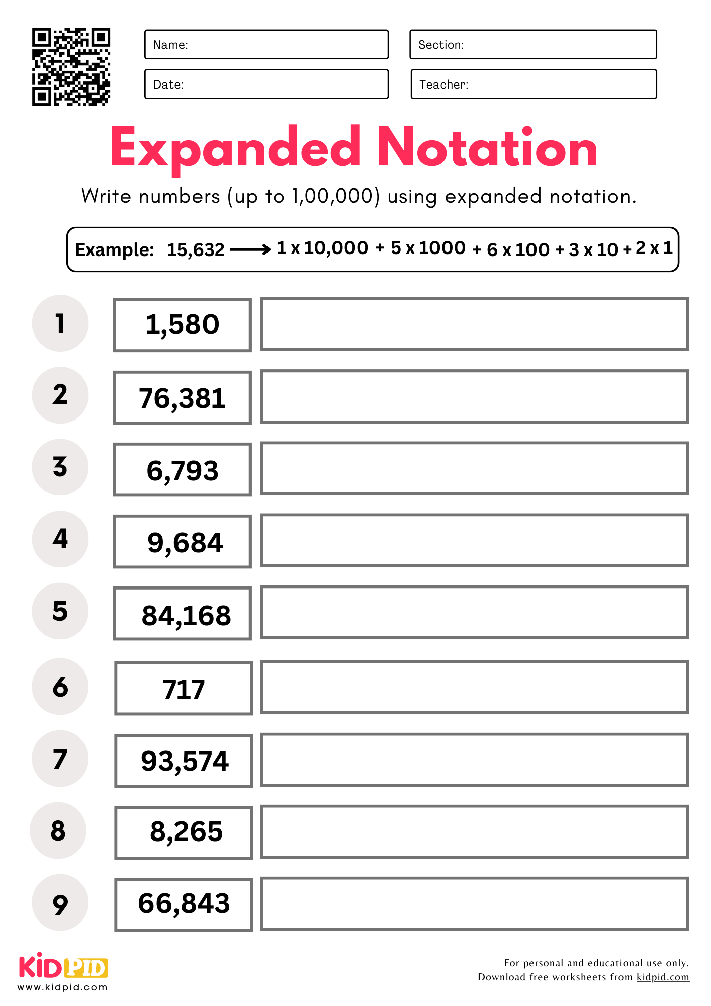 Convert Standard to Expanded Notation Place Value Worksheets For Grade ...