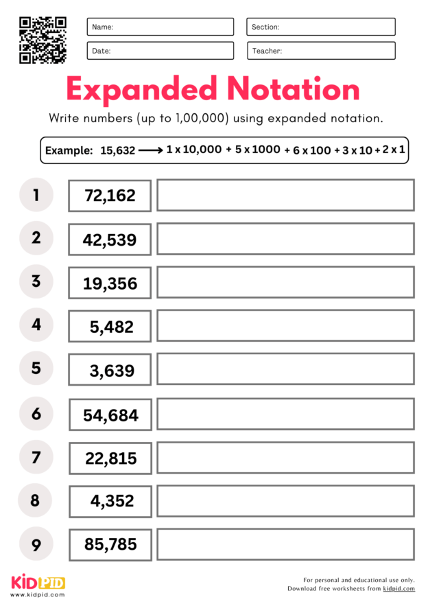 Convert Standard to Expanded Notation Place Value Worksheets For Grade ...