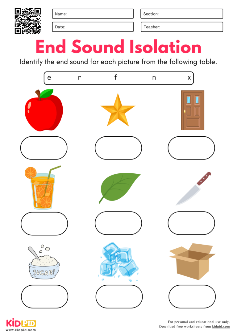 End Phoneme Isolation Worksheet For Kindergarten - Kidpid