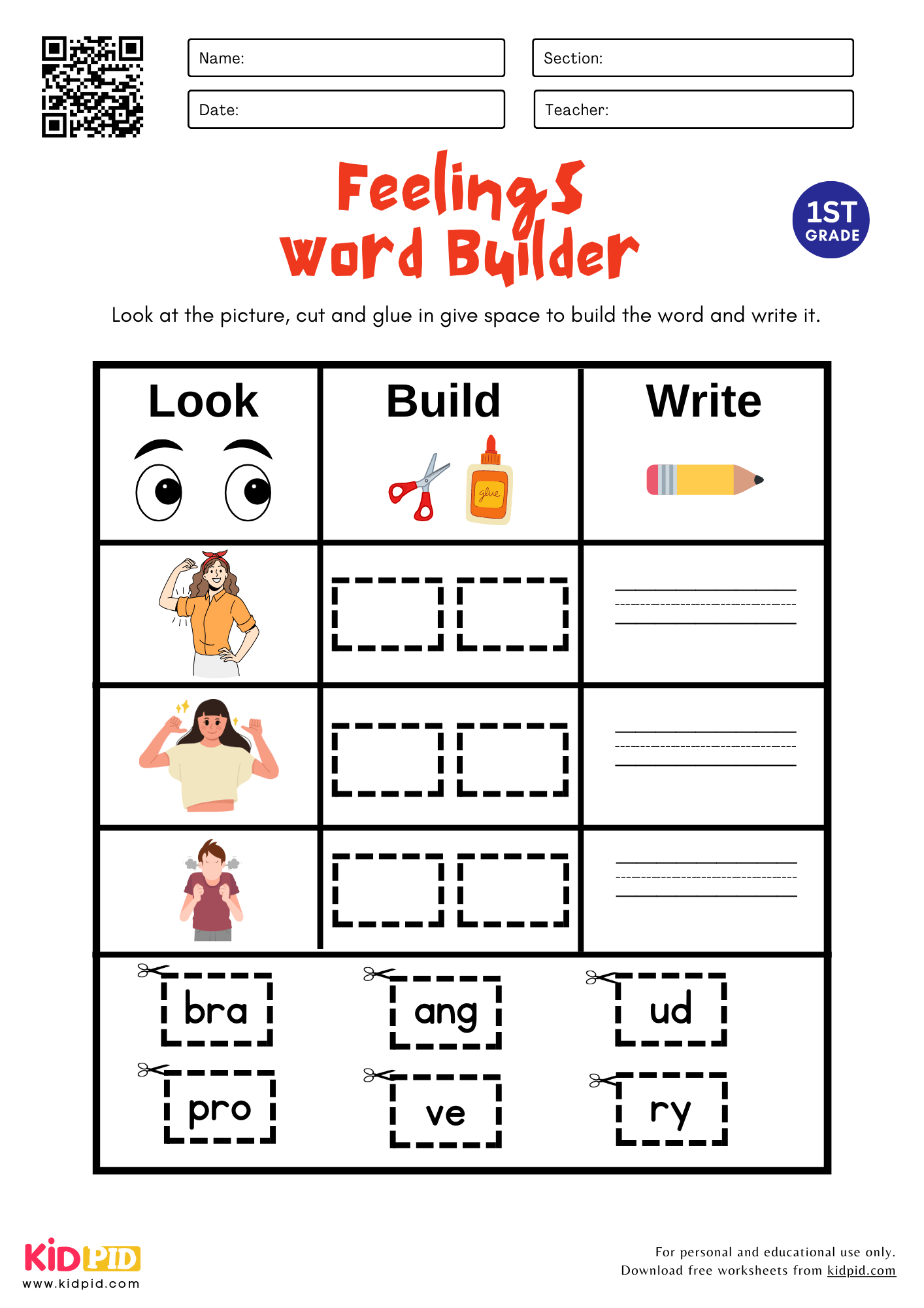 Feelings Word Builder Worksheet For Grade 2 - Kidpid