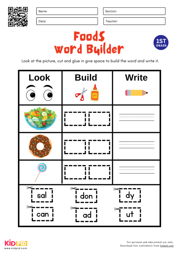 Food Word Builder Worksheet For Grade 2 - Kidpid