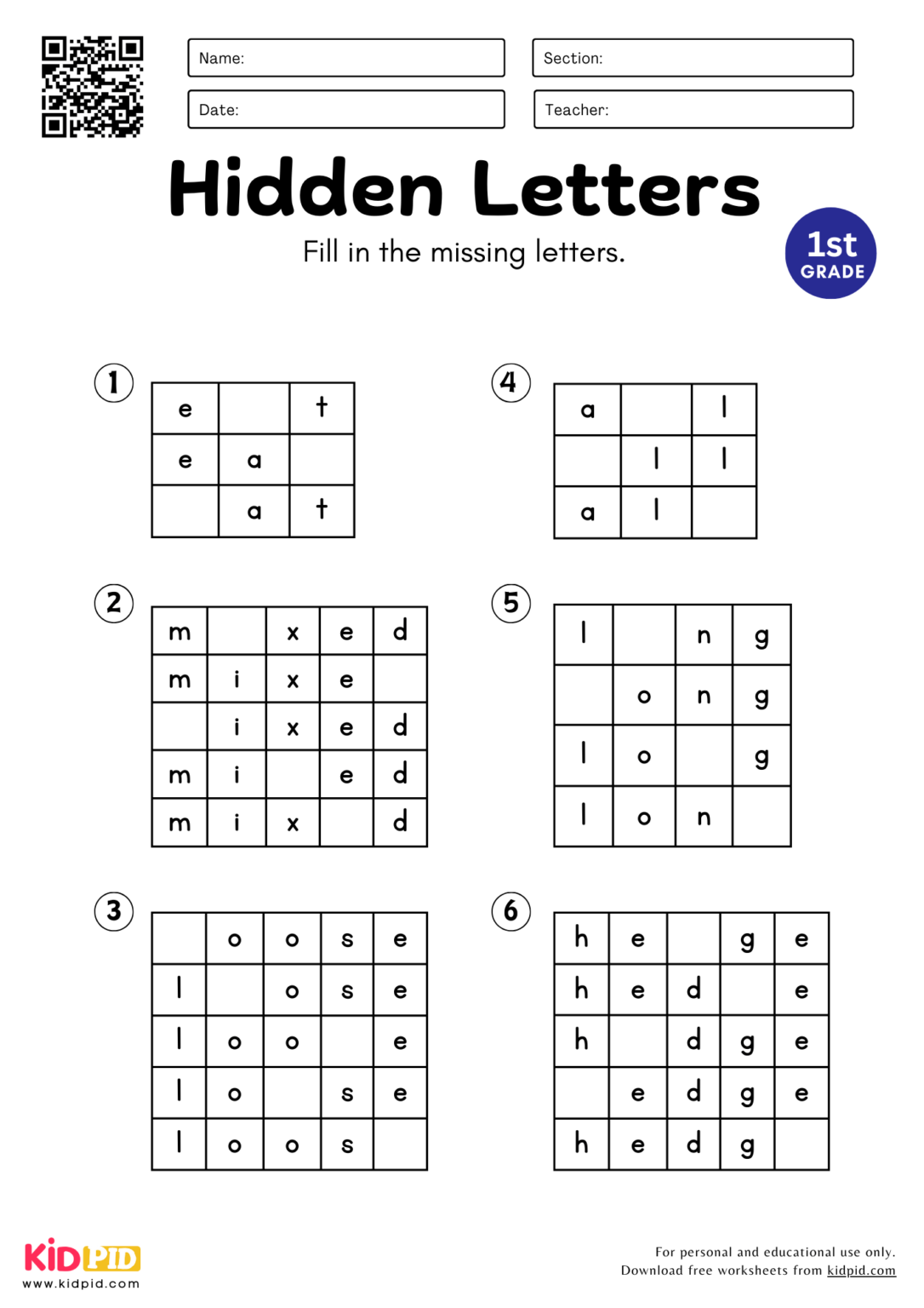 Hidden Letters Worksheet for Grade 1 - Kidpid