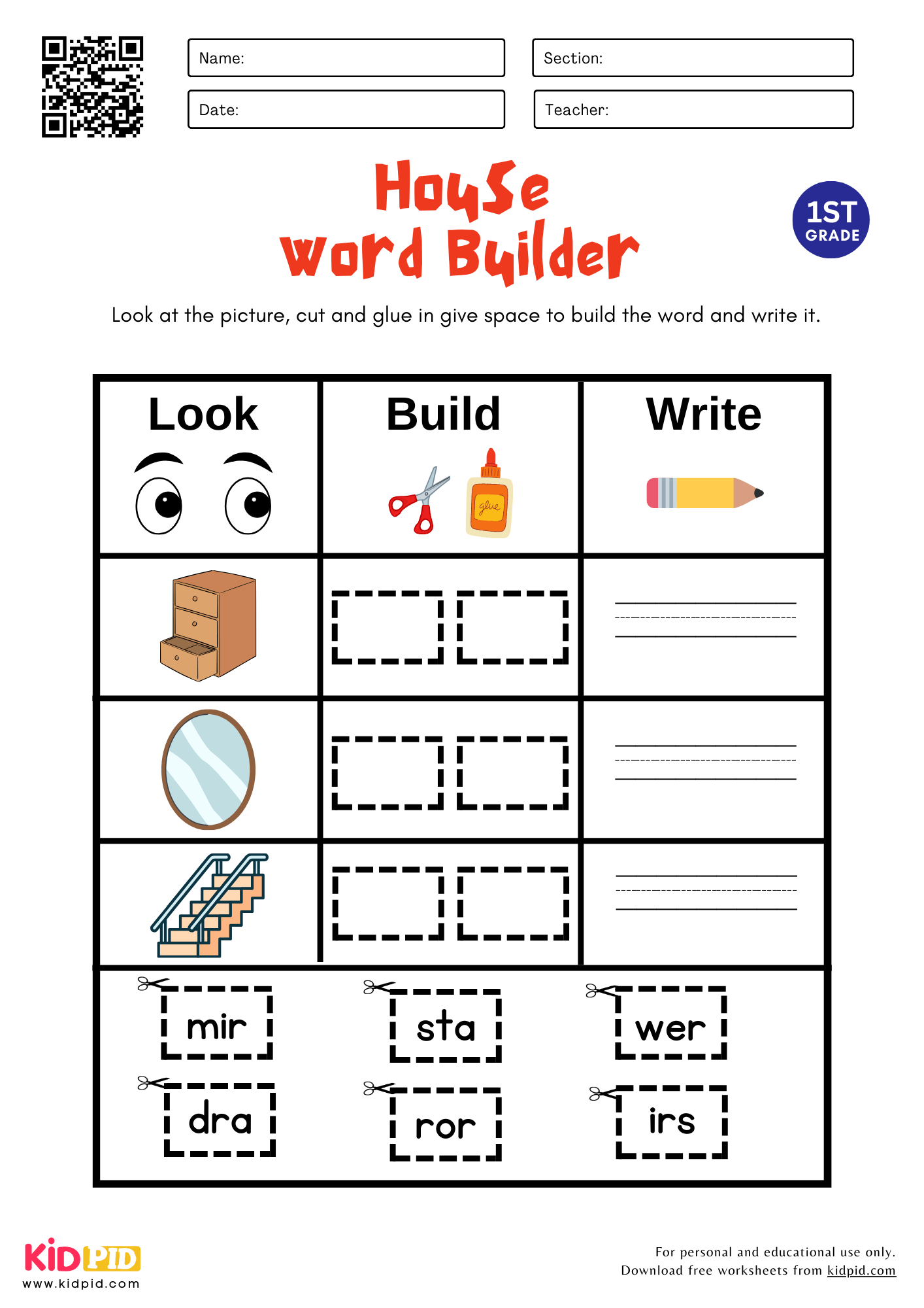 House Word Builder Worksheet For Grade 1 - Kidpid