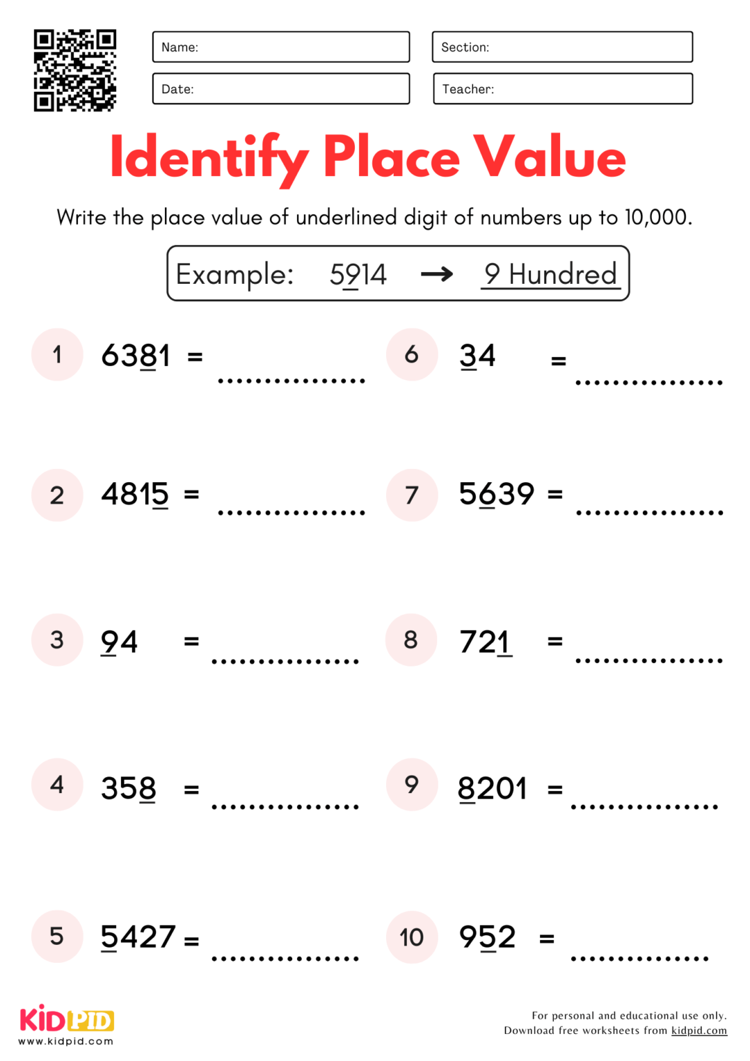 Identify Place Value Worksheet For Grade 3 - Kidpid