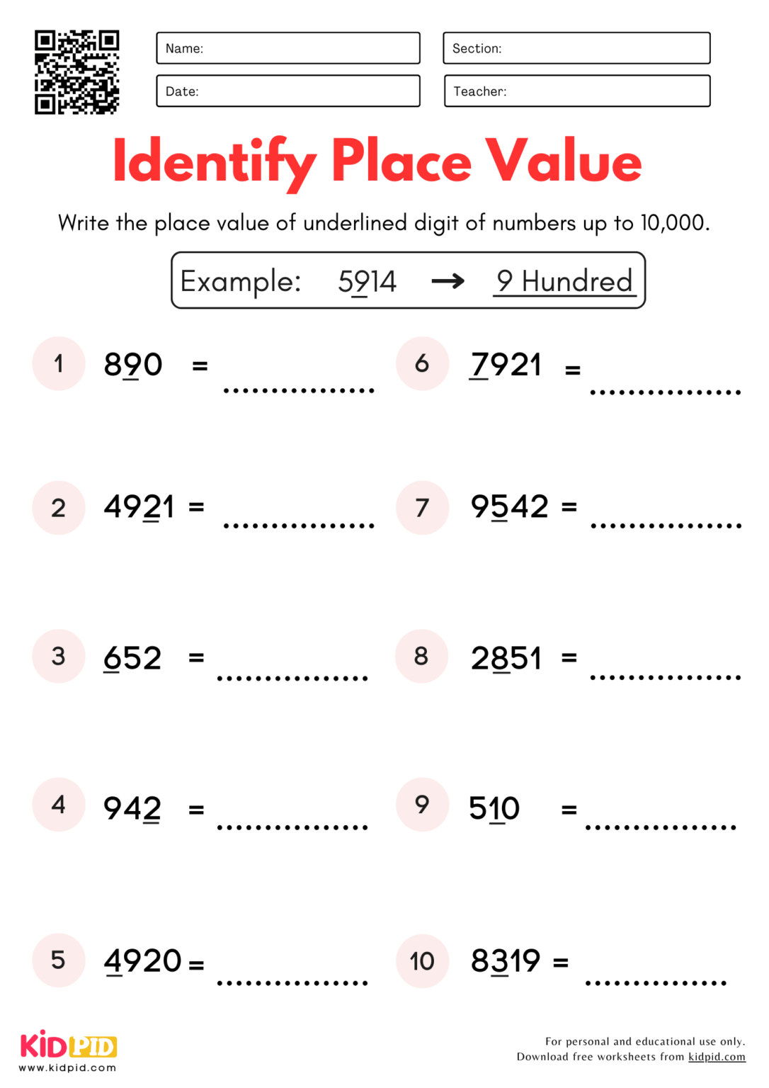 Identify Place Value Worksheet For Grade 3 - Kidpid