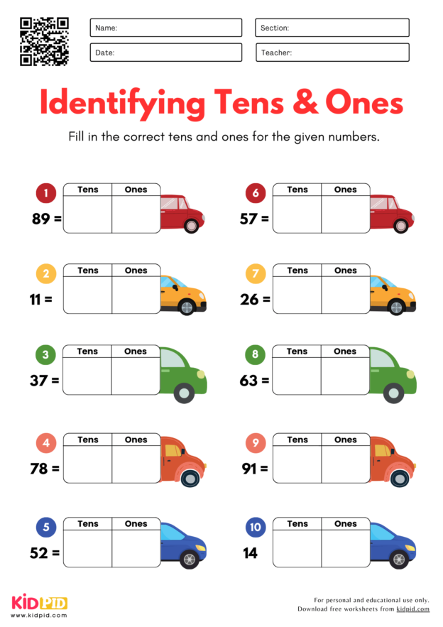 Identifying Tens & Ones Worksheets For Grade 1 - Kidpid