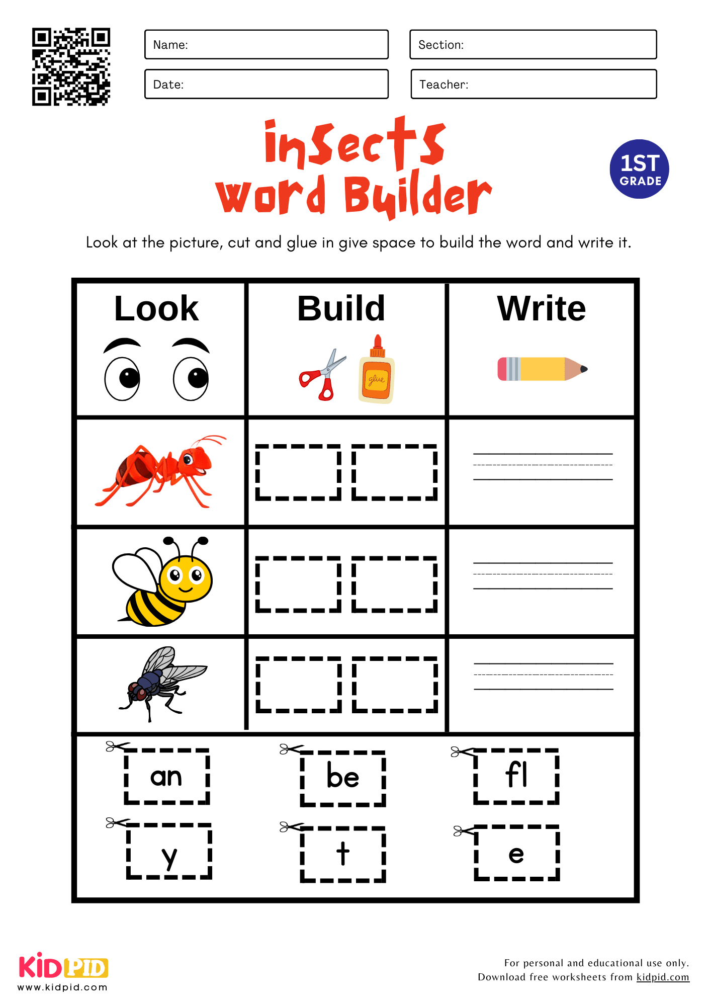 Insects Word Builder Worksheet For Grade 2 - Kidpid