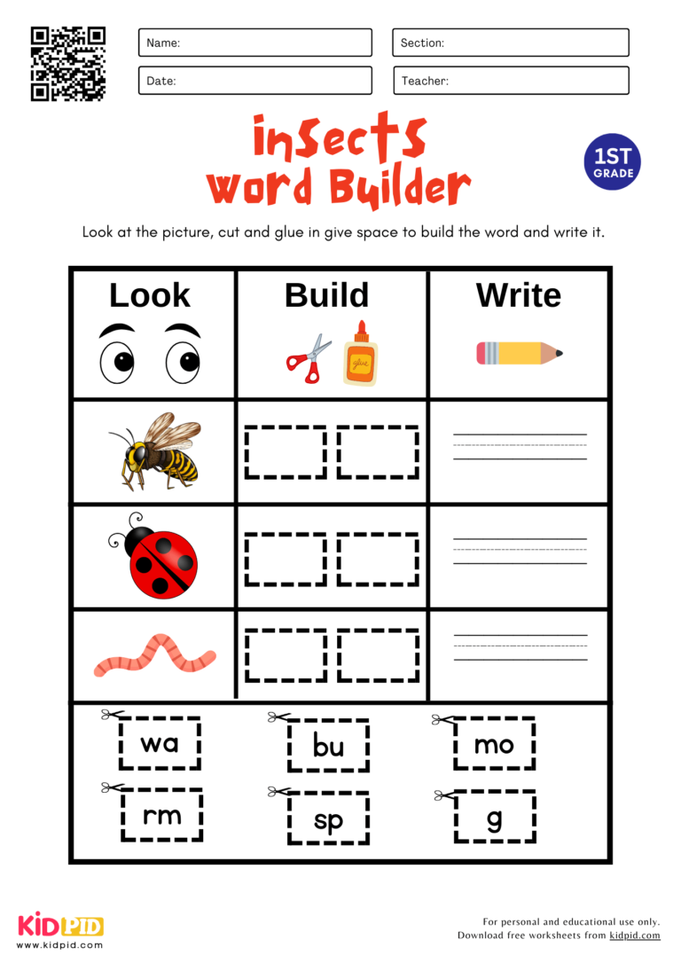 Insects Word Builder Worksheet For Grade 2 - Kidpid