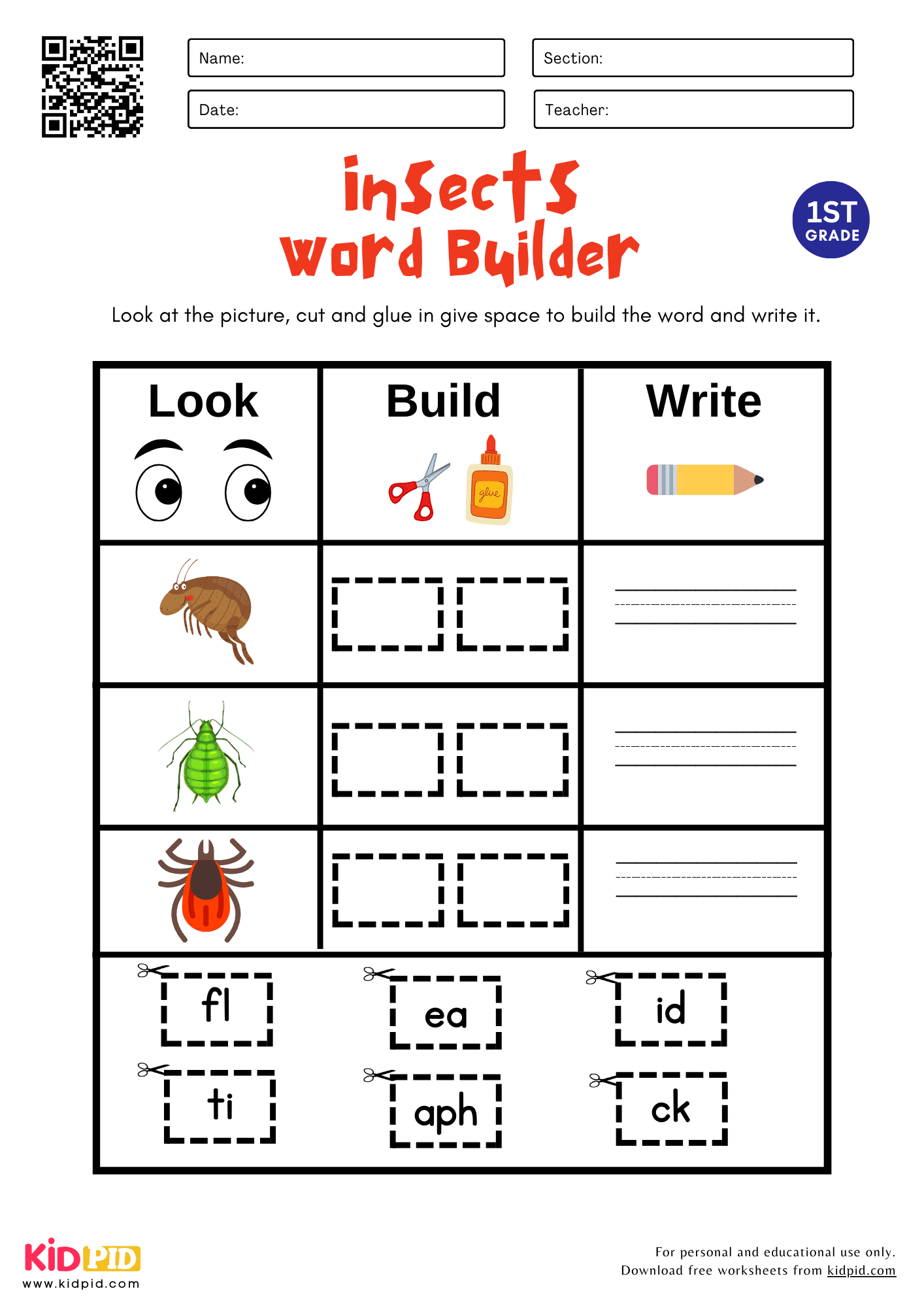 Insects Word Builder Worksheet For Grade 2 - Kidpid