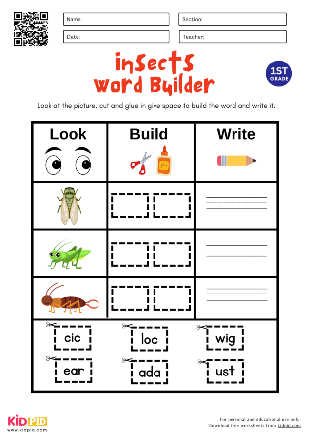 Insects Word Builder Worksheet For Grade 2 - Kidpid