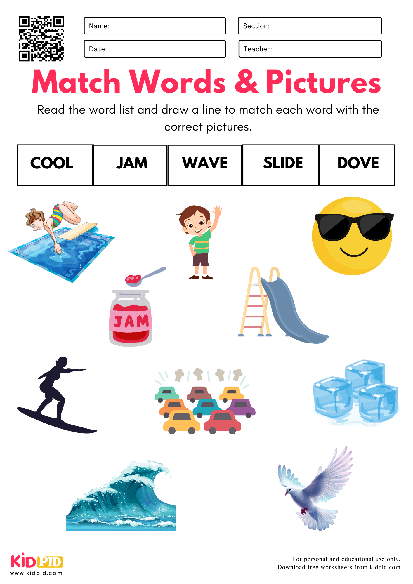 Match Words with Pictures Worksheet For Kindergarten - Kidpid