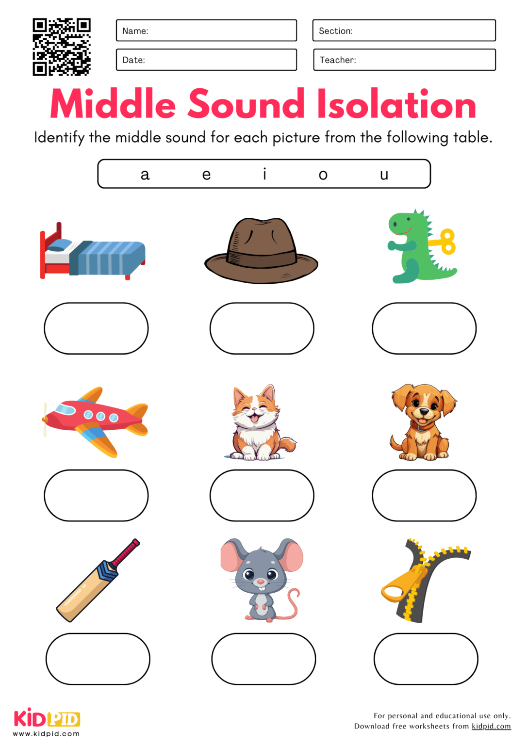 Middle Phoneme Isolation Worksheet For Kindergarten - Kidpid