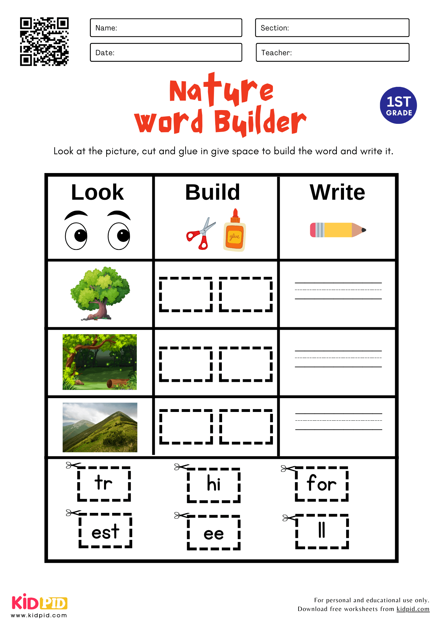 Nature Word Builder Worksheet For Grade 1 - Kidpid