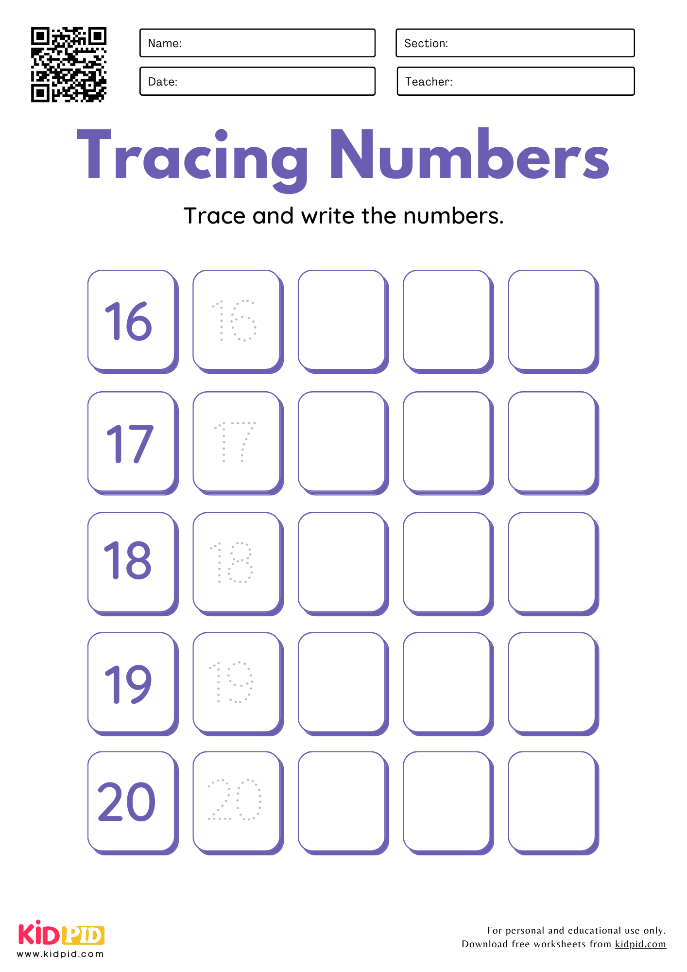 Number Tracing & Writing (1-25) Worksheets for Grade 1 - Kidpid