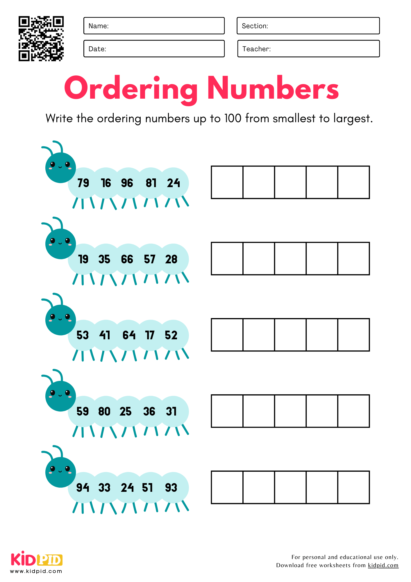 Ordering Numbers Worksheets For Grade 2 - Kidpid