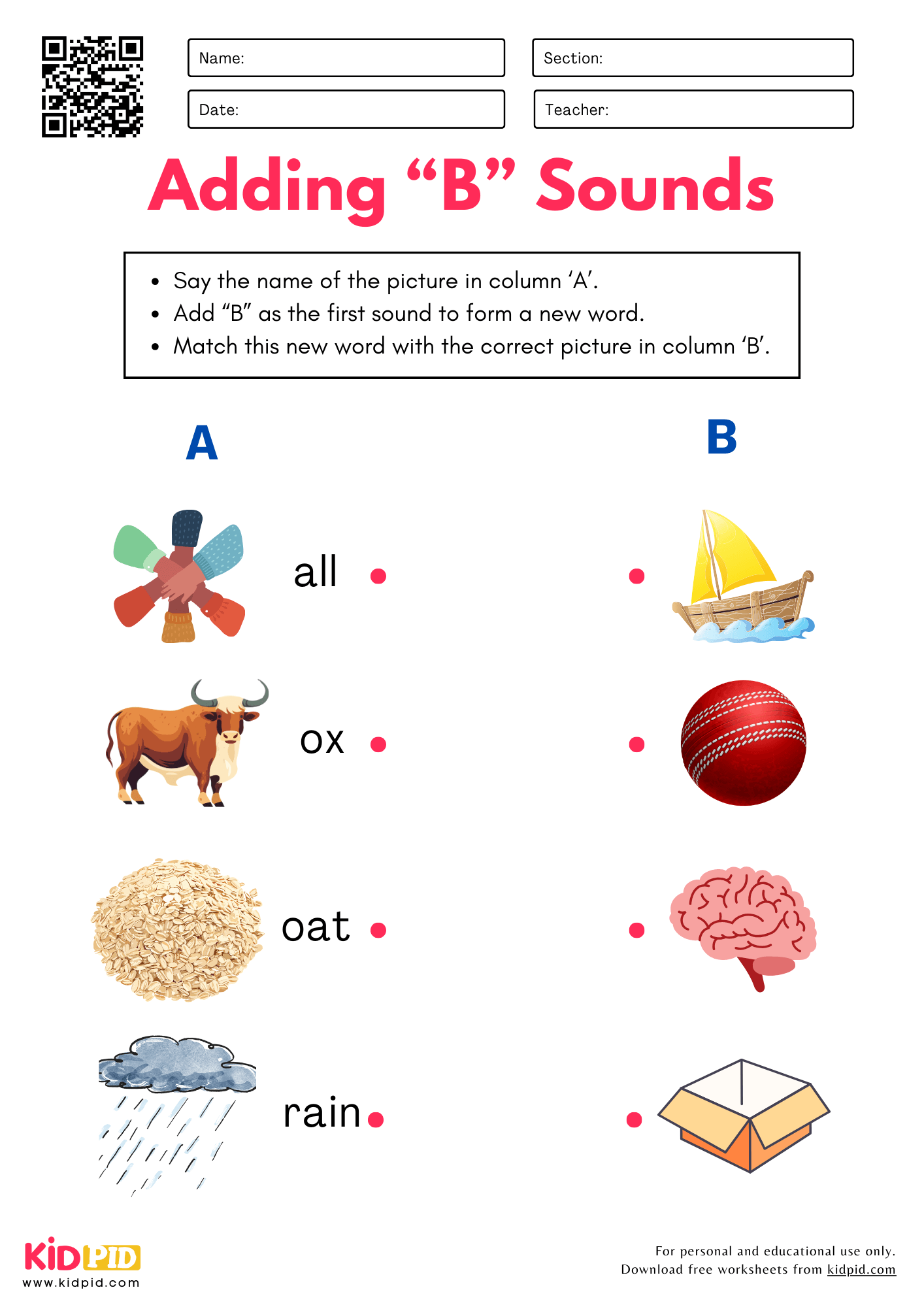 Phoneme "B” Addition Worksheet For Kindergarten - Kidpid