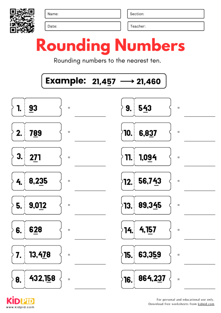 Rounding Numbers to Nearest 10 Worksheet For Grade 4 - Kidpid