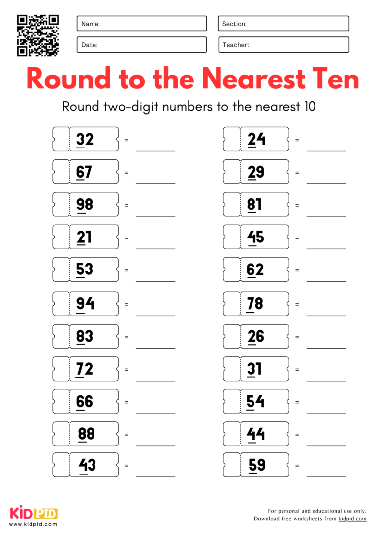 Rounding to the Nearest 10 Worksheets For Grade 1 - Kidpid