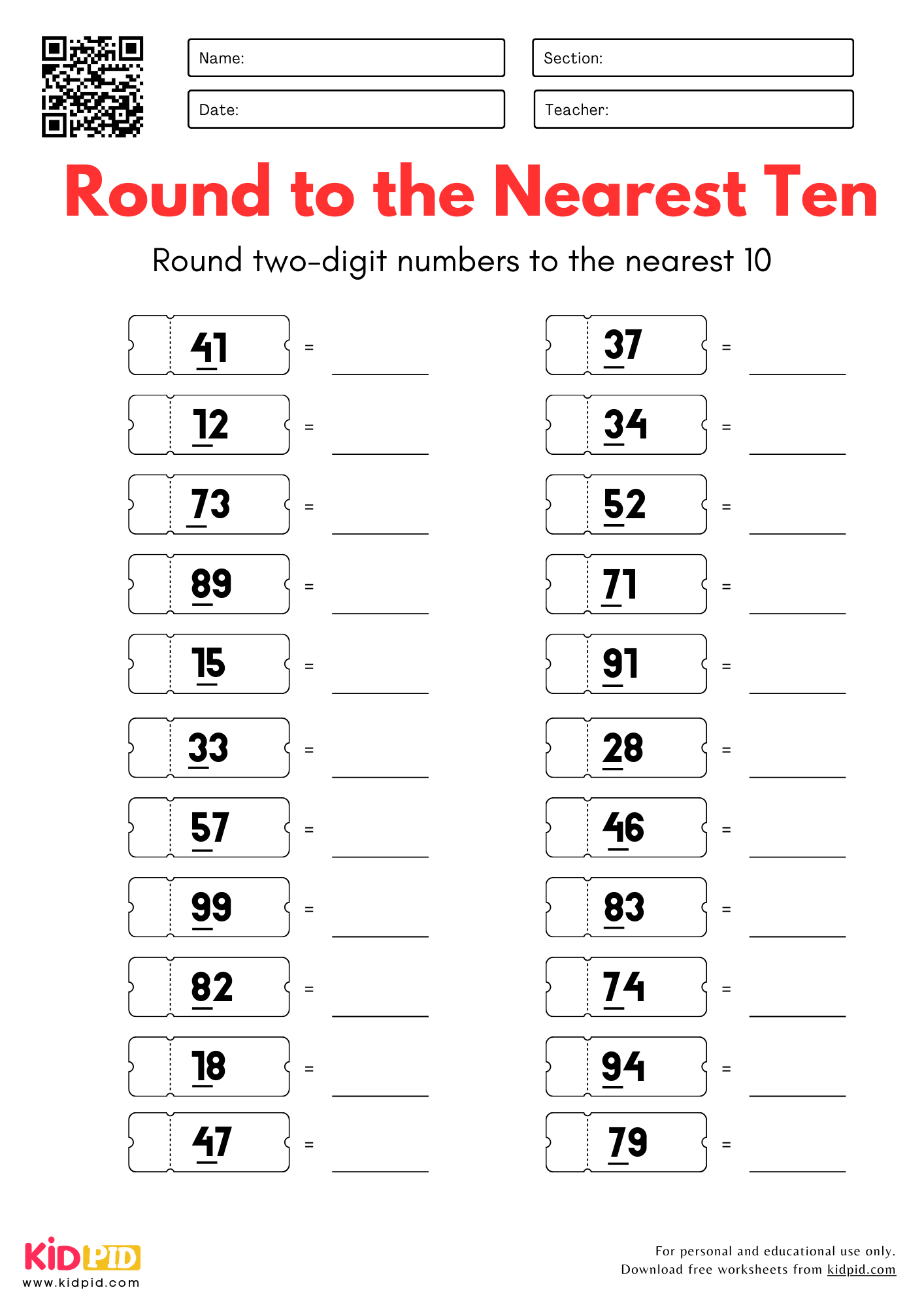 Rounding to the Nearest 10 Worksheets For Grade 1 - Kidpid
