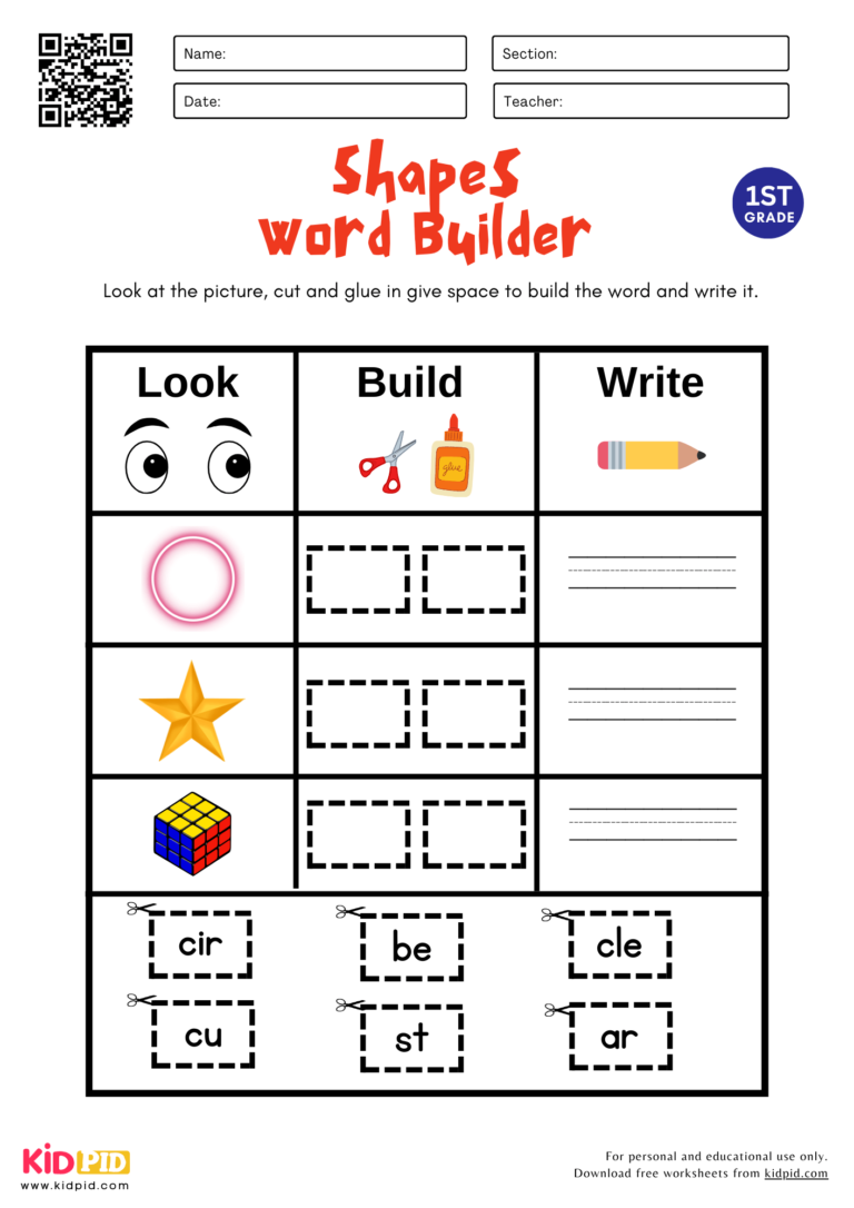 Shapes Word Builder Worksheet For Grade 1 - Kidpid