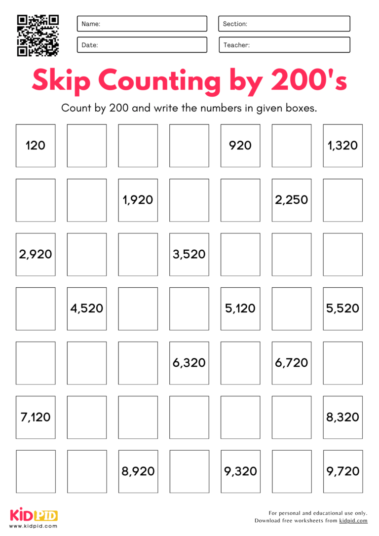 Skip Counting by 100's & 200's Worksheets For Grade 3 - Kidpid