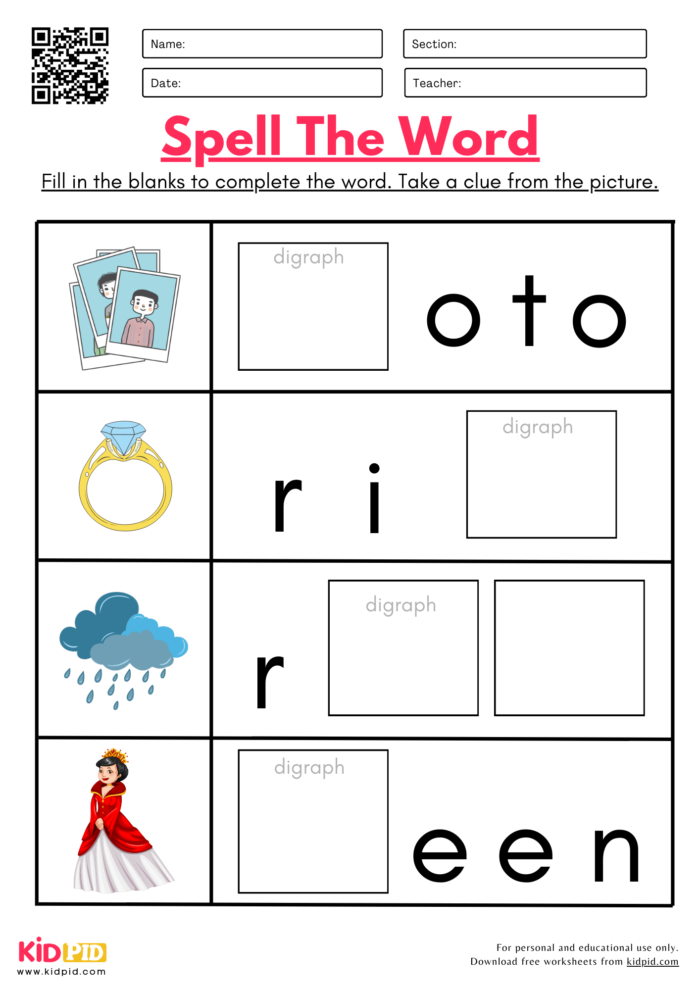 Spell The Word Worksheet For Kindergarten - Kidpid