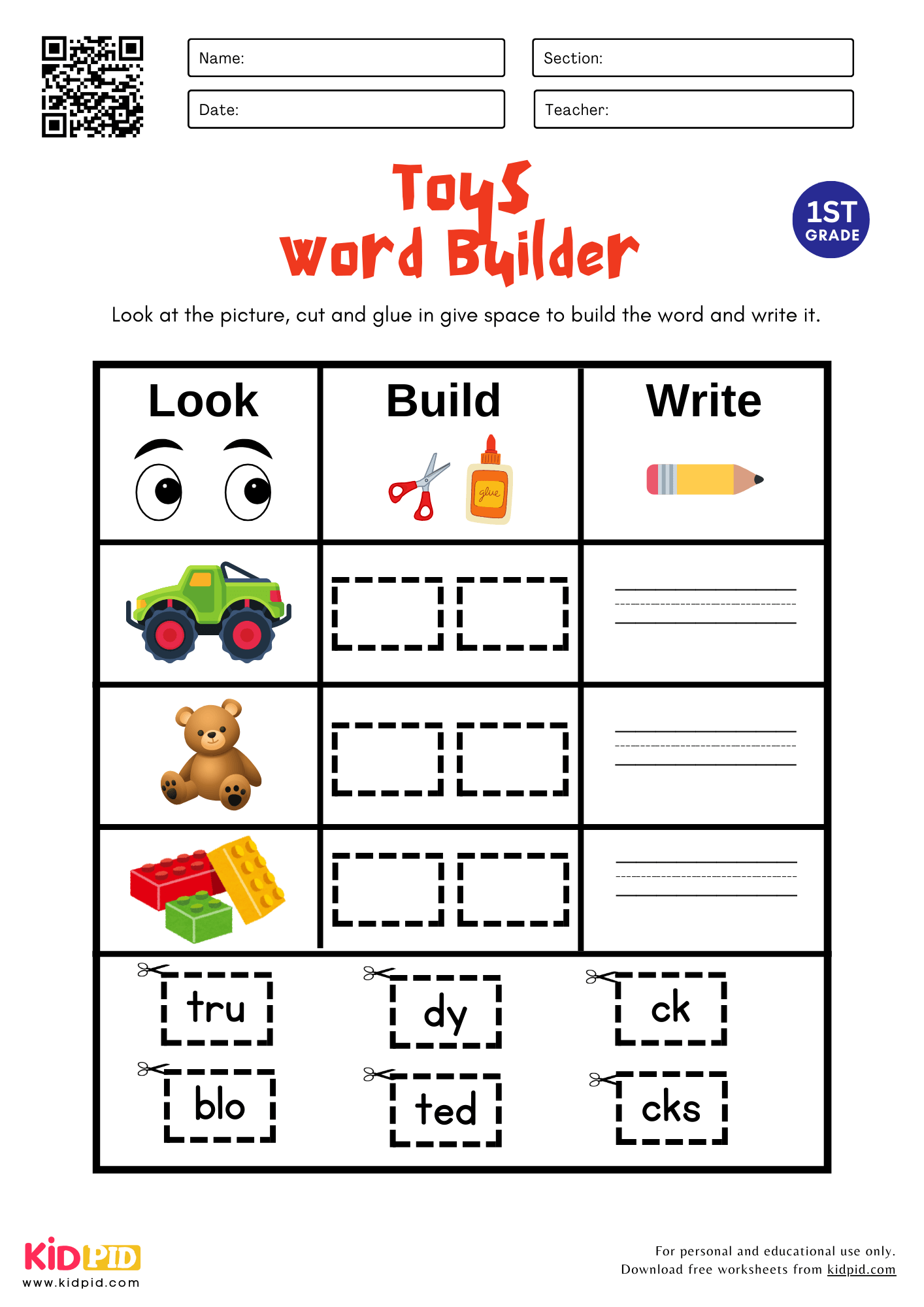 Toys Word Builder Worksheet For Grade 2 - Kidpid