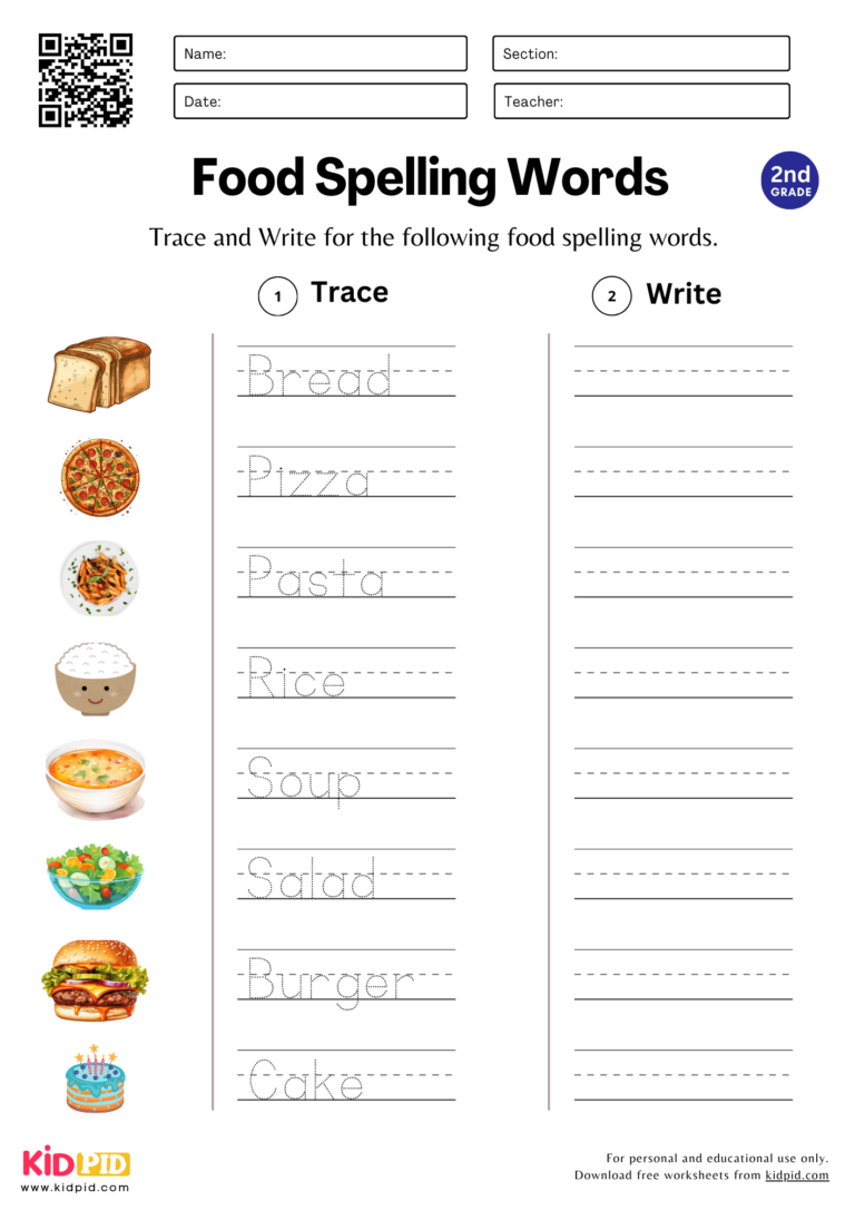Trace & Write Spelling Words Worksheet For Grade 2 - Kidpid