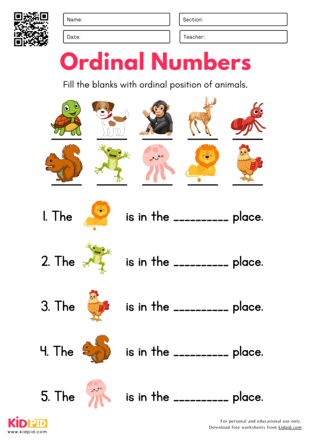 Write Ordinal Position (1-10) Worksheets For Grade 1 - Kidpid