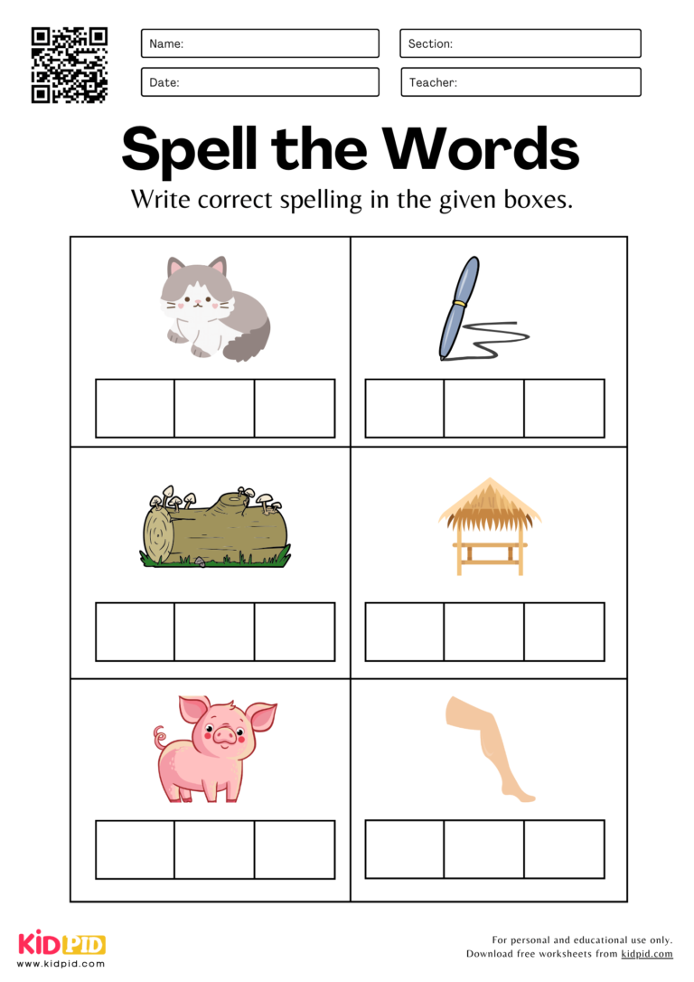 Write Spellings for Pictures Worksheet for Grade 1 - Kidpid