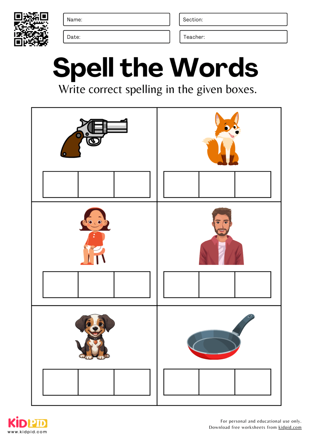 Write Spellings for Pictures Worksheet for Grade 2 - Kidpid