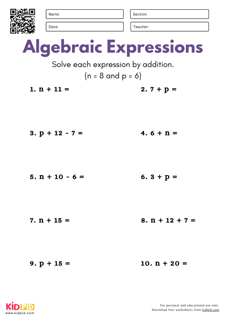 Algebra Worksheets For Grade 5 - Kidpid