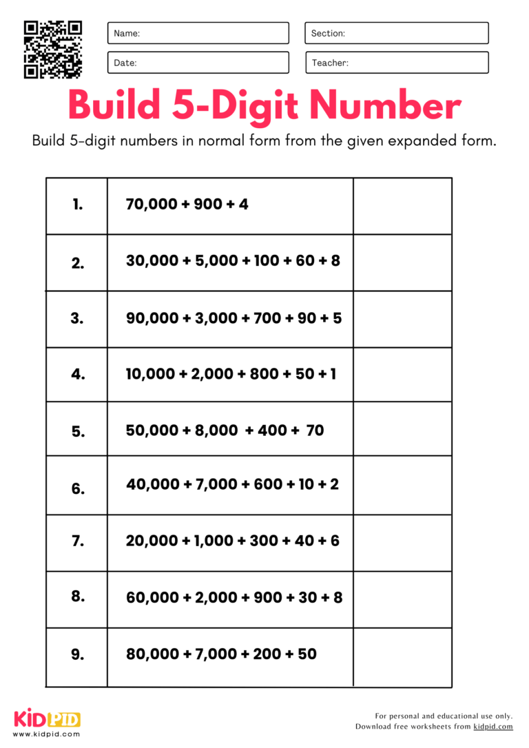 Build 5-Digit Numbers from Parts - Place Value Worksheet For Grade 5 ...