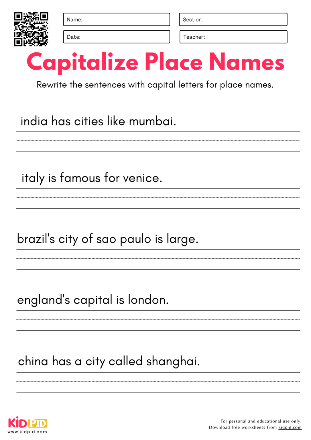 Capitalization Worksheet For Grade 2 - Kidpid