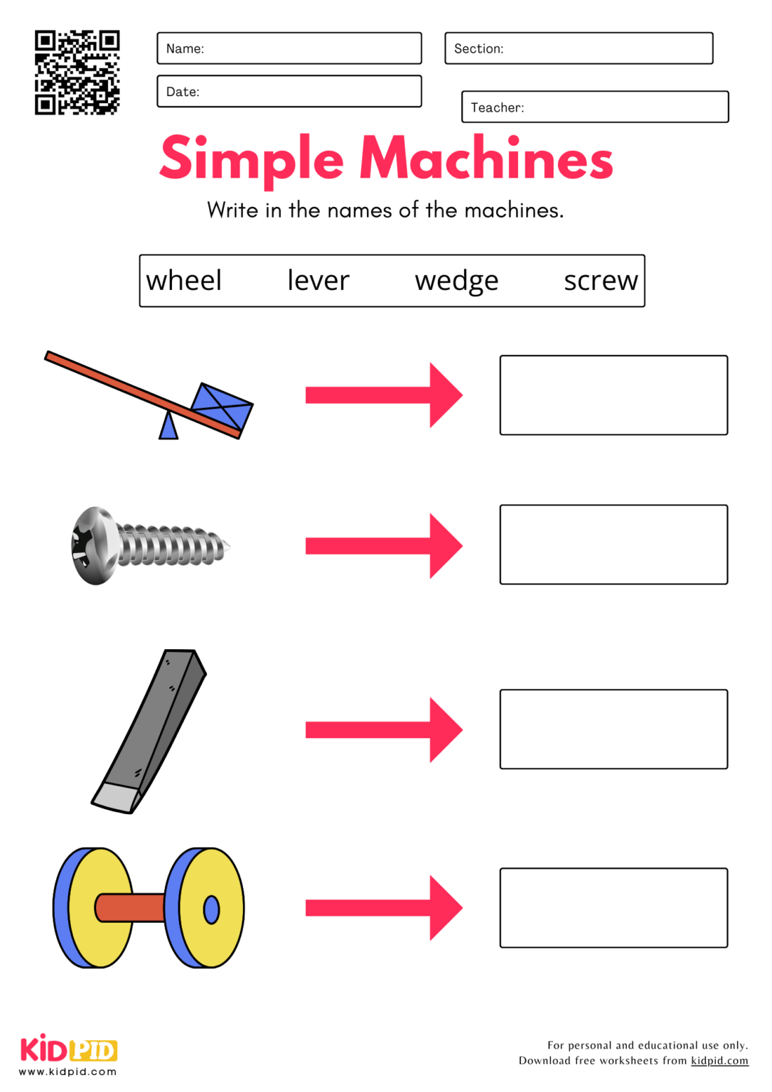 Forces & Machines Worksheet For Grade 1 - Kidpid