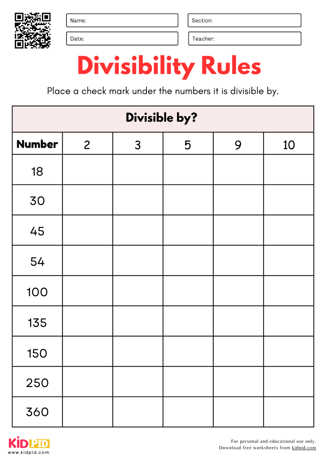Factoring Worksheets for Grade 4 - Kidpid