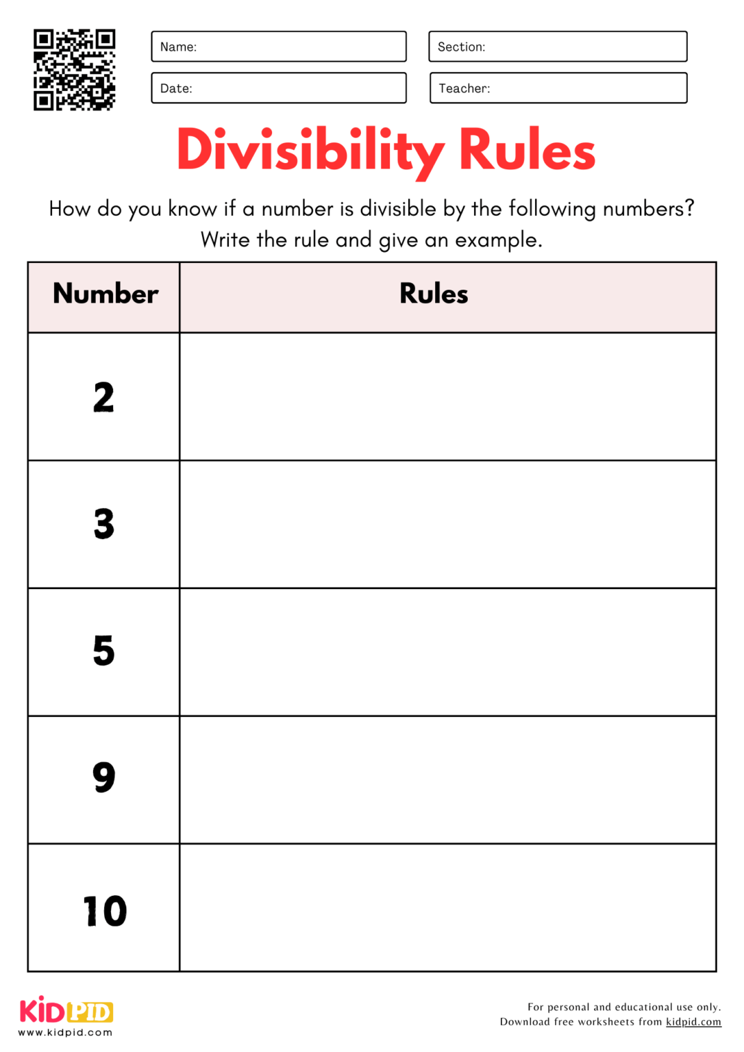 Factoring Worksheets for Grade 4 - Kidpid