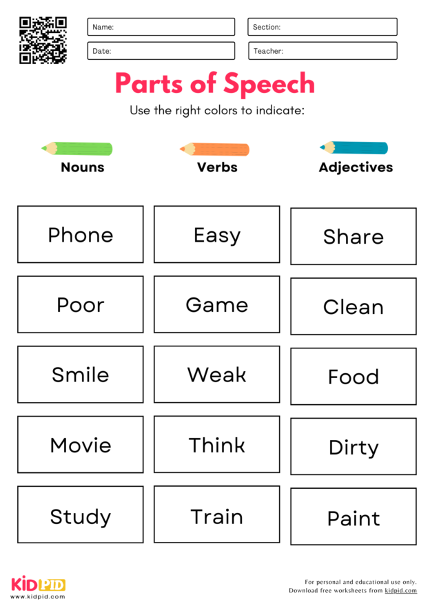 Part Of Speech Worksheet For Grade 6 - Kidpid