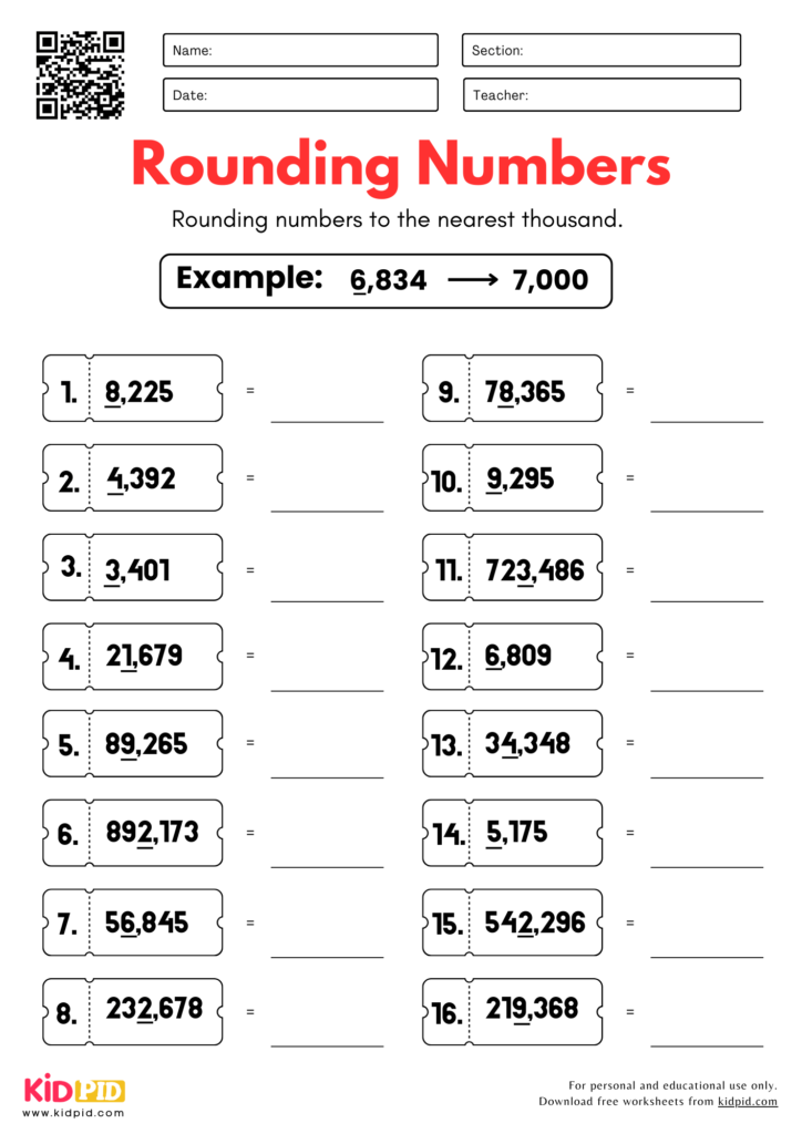 Rounding Numbers To Nearest 1000 Worksheet For Grade 5 - Kidpid
