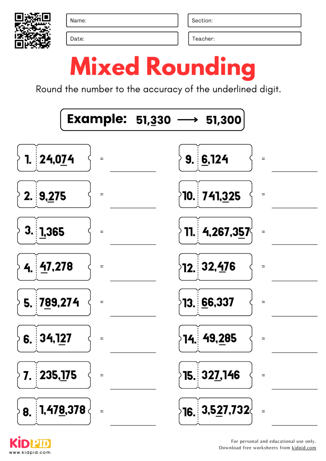 Rounding Numbers Upto 10 Million Worksheet For Grade 5 - Kidpid