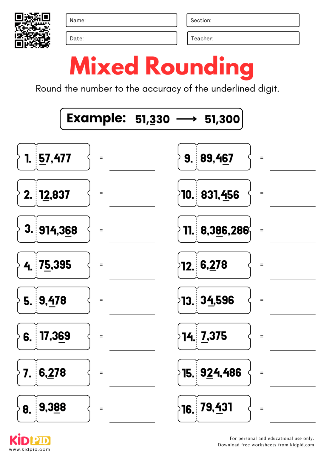 Rounding Numbers Upto 10 Million Worksheet For Grade 5 - Kidpid